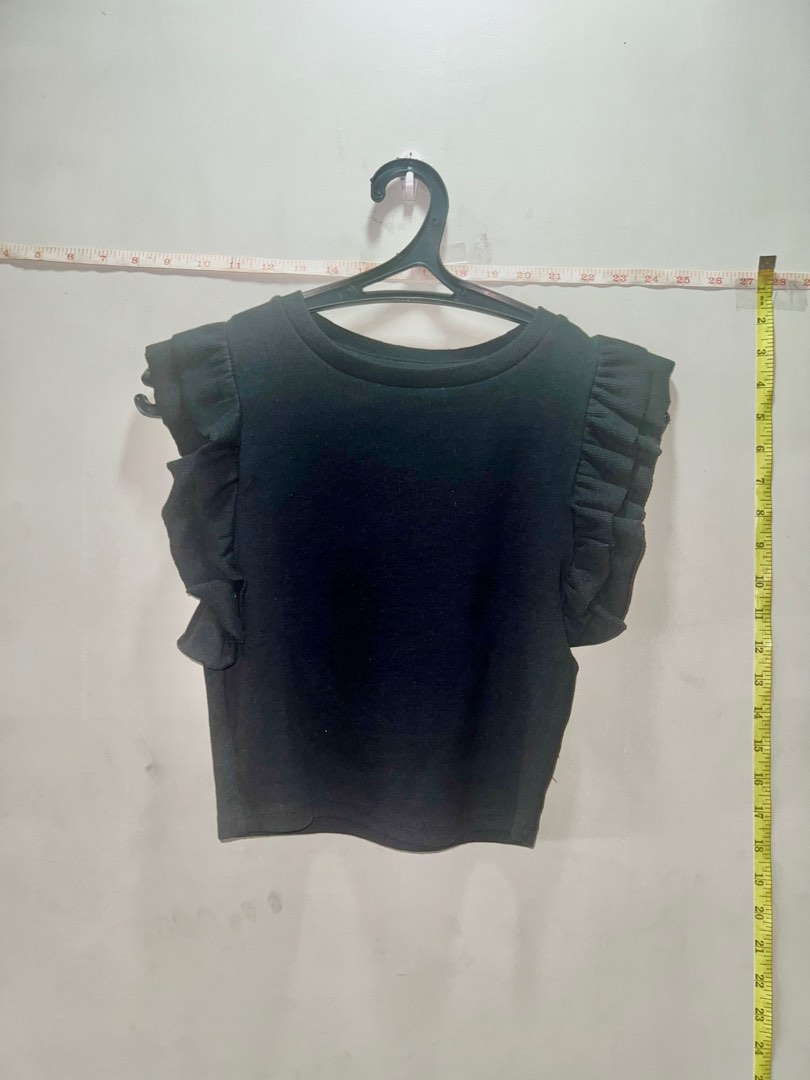 Zara Black Ruffle top, Women's Fashion, Tops, Blouses on Carousell