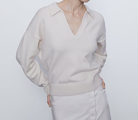 ZARA CREAM CROP TIRAMISU COLLARED KNIT SWEATER Rajut Berkerah Krem ...