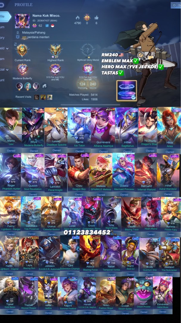 ACCOUNT MOBILE LEGEND RECALL TAS TAS, Video Gaming, Video Games, Others ...