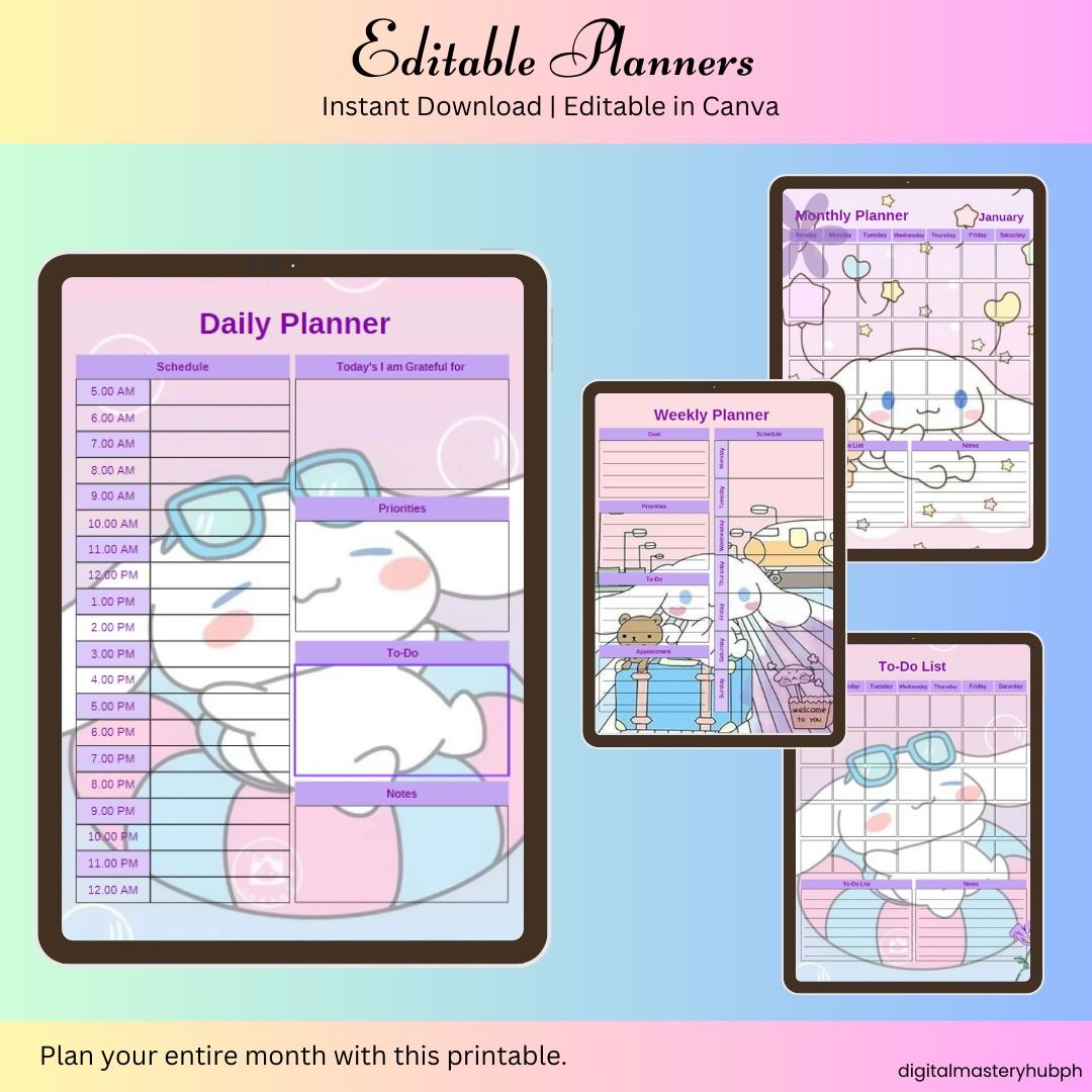 Digital Editable Printable Planner | Daily Weekly Monthly Planner ...