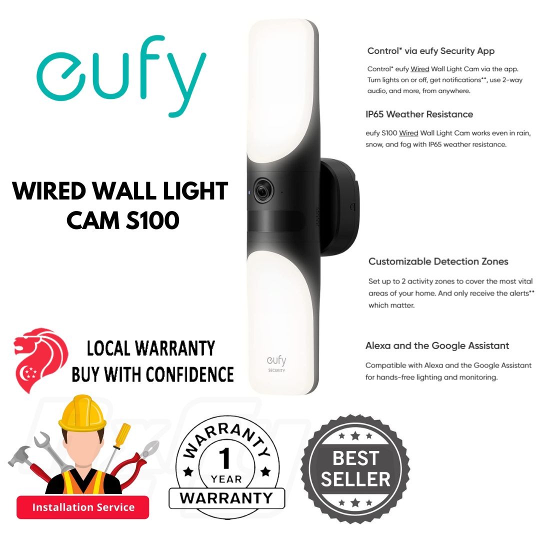 eufy Security Wired Wall Light Cam S100, 2K Floodlight Camera, Porch ...