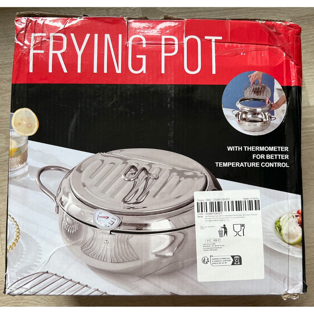 Frying Pan With Thermometer And Oil Drip Rack Lid, TV & Home Appliances ...