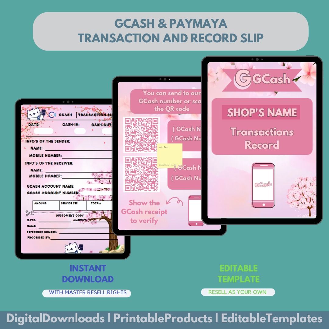 GCash Paymaya Transaction Slip Record | Canva Editable Template | Small ...