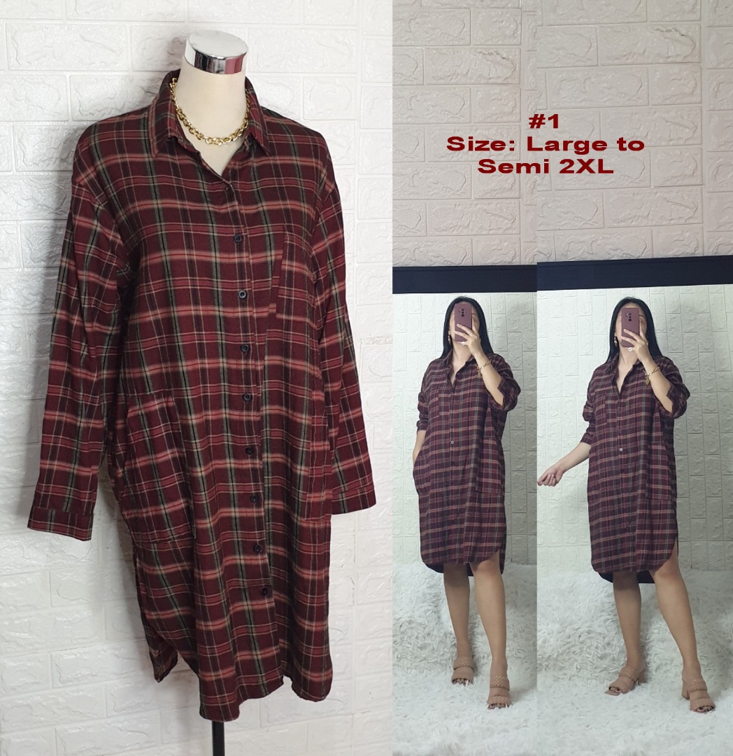Maroon Checkered Buttondown Polo Dress, Women's Fashion, Dresses & Sets ...