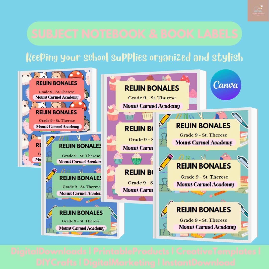 Notebook Name Label | Canva Notebook Label Template | Editable Label ...