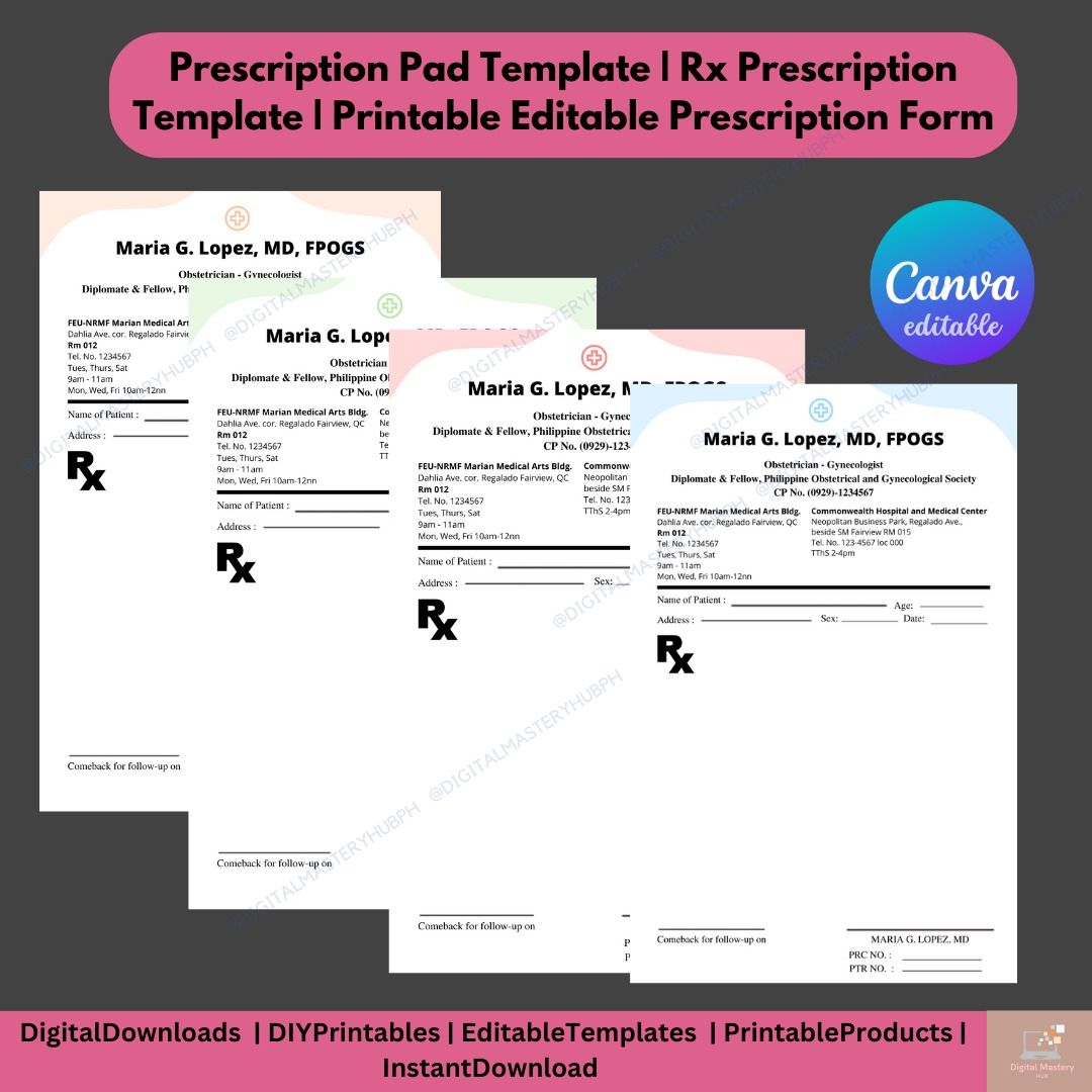 Prescription Pad Template | Rx Prescription Template | Printable ...