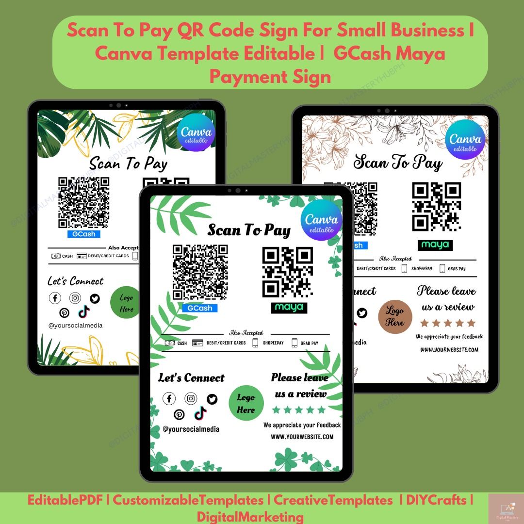 Scan To Pay QR Code Sign For Small Business I Canva Template Editable | GCash Maya Payment Sign ...