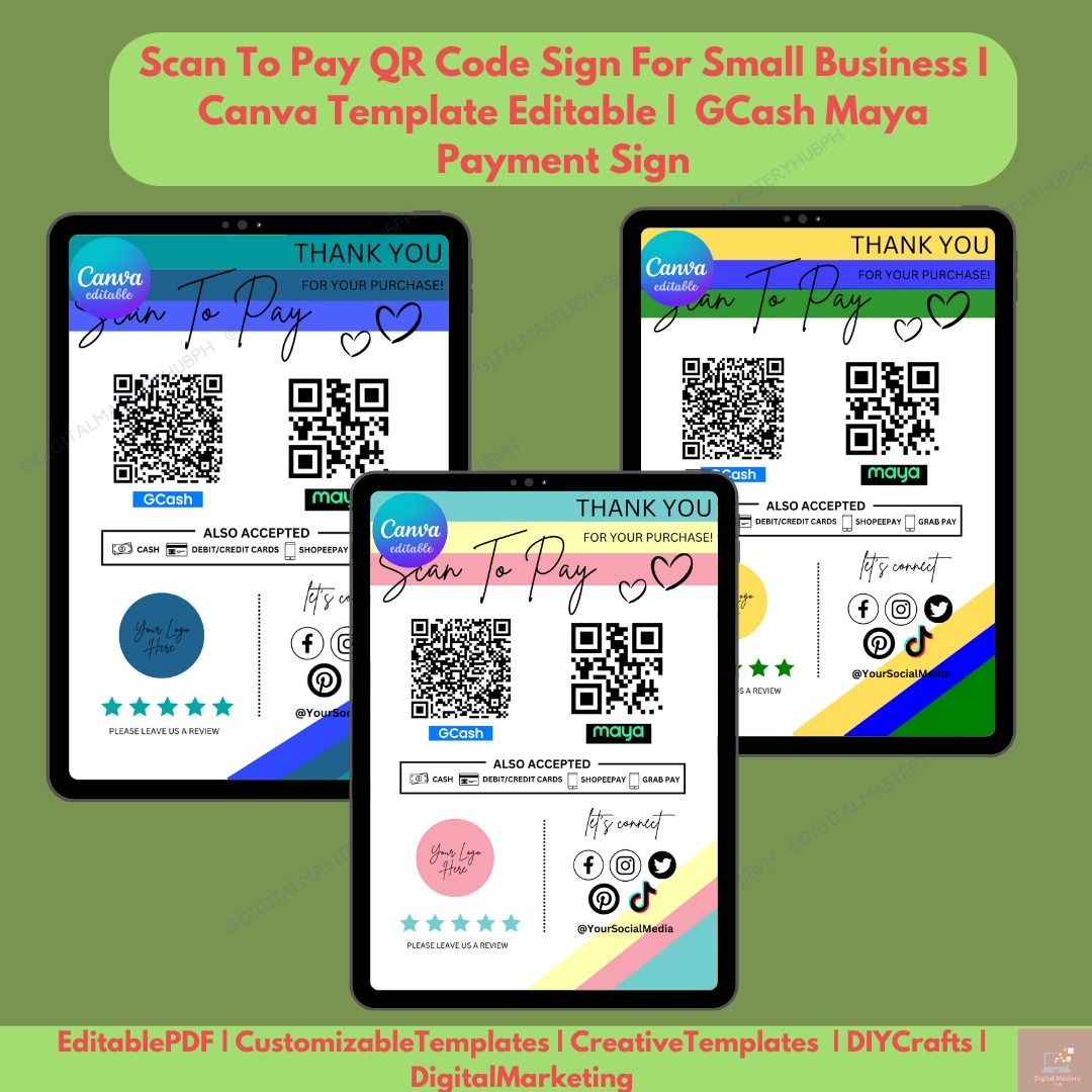 Scan To Pay QR Code Sign For Small Business I Canva Template Editable | GCash Maya Payment Sign ...