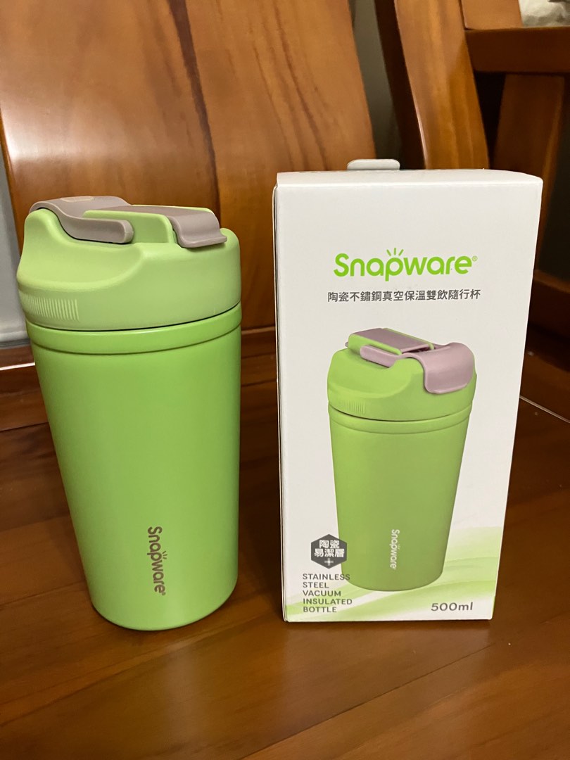 【美國康寧】Snapware 陶瓷不鏽鋼真空保溫雙飲隨行杯 500ML, 家具及居家用品, 廚具和餐具, 水杯、水壺在旋轉拍賣