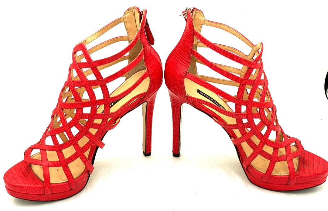 Stella Luna Crimson Red Snake skin Leather Heels, Women's Fashion ...