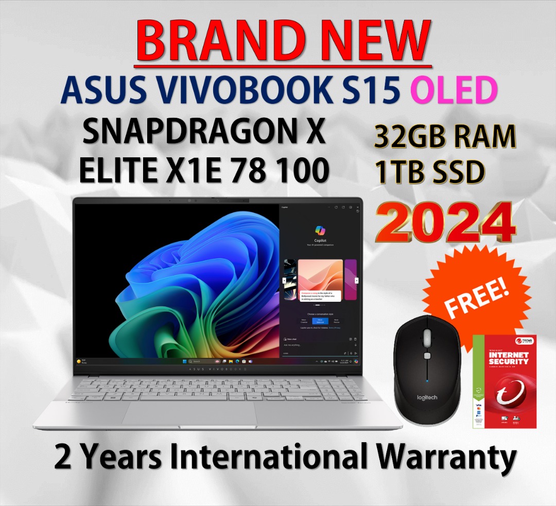 2024 ASUS Vivobook S15 OLED AI ( SNAPDRAGON X ELITE X1E 78 100 ...