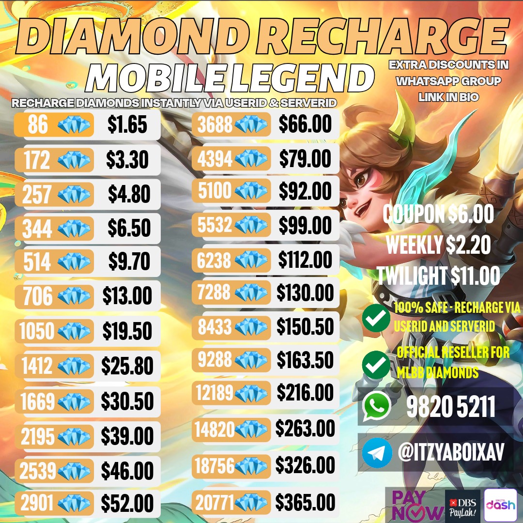 [9288💎$163] 100% CHEAPEST 🔥 MLBB Diamonds 💎 Mobile Legends Diamonds Top ...