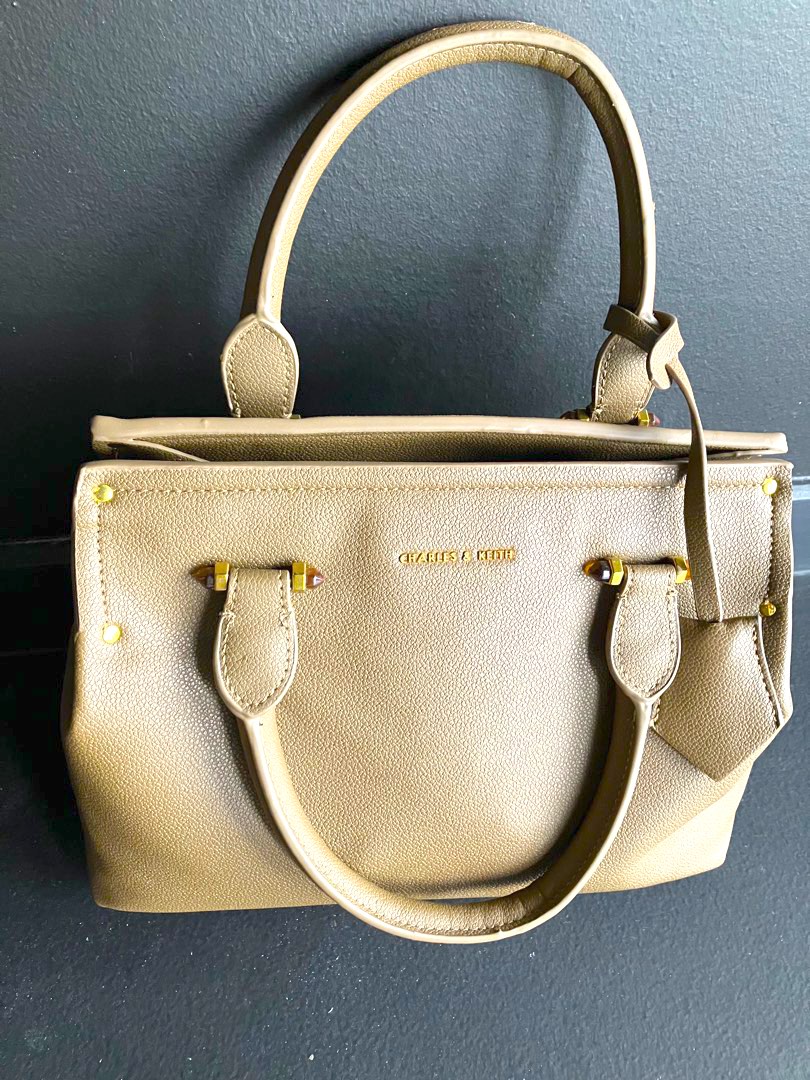 [Defect BN] Charles and Keith Nude Double Handle Structured Handbag ...