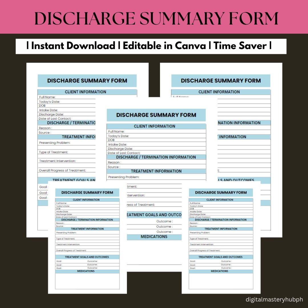 Discharge Summary Form Template | Canva Discharge Summary Template ...