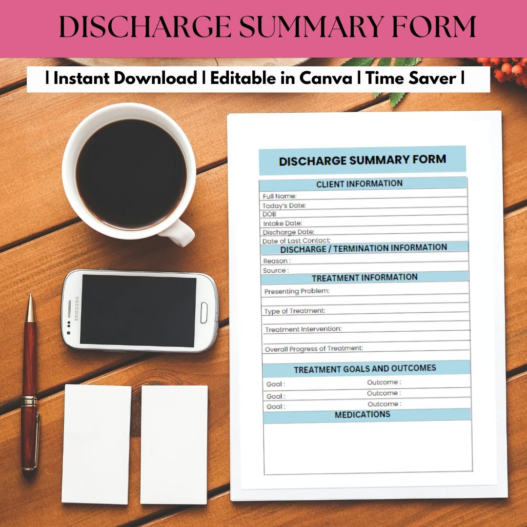 Discharge Summary Form Template | Canva Discharge Summary Template ...