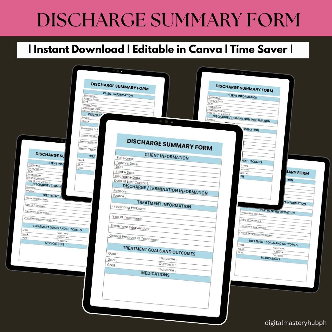 Discharge Summary Form Template | Canva Discharge Summary Template ...