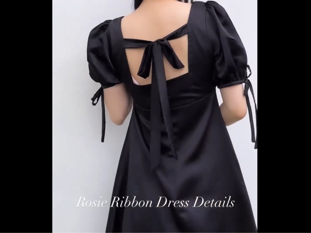 EMVE Rosie Satin Puff Ribbon Dress, Fesyen Wanita, Pakaian Wanita, Gaun & Rok di Carousell