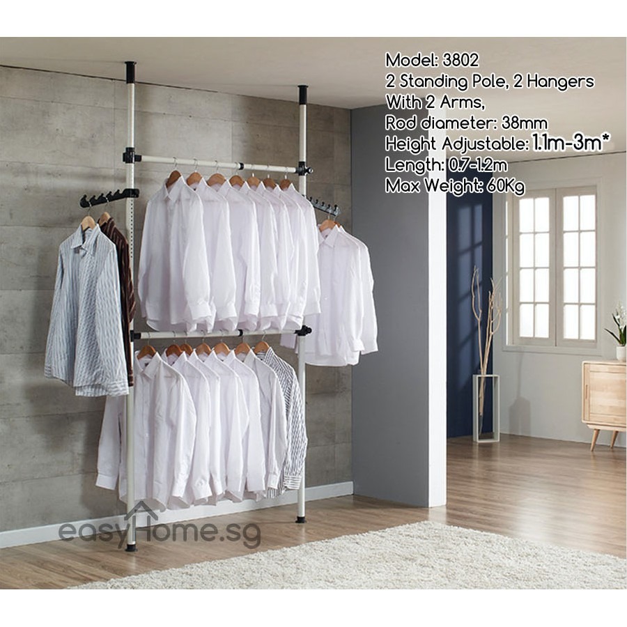 [FREE DELIVERY] 3802 Korean Standing Pole Clothes Rack- Adjustable ...