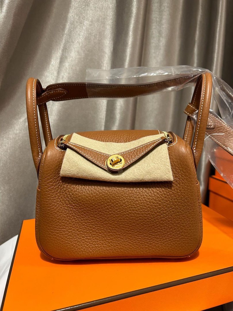 Hermes Mini Lindy Gold GHW, 名牌, 手袋及銀包 - Carousell