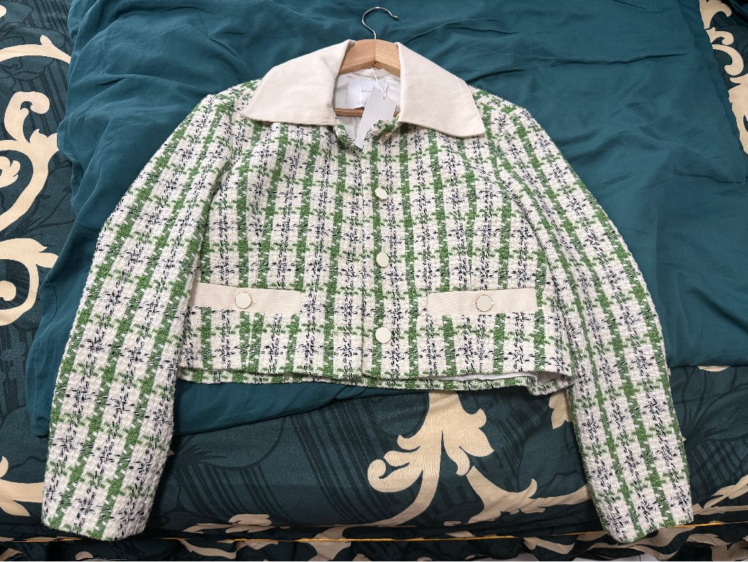 MANGO Tweed Jacket Pastel Green, Women's Fashion, Coats, Jackets and ...