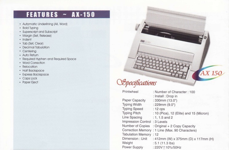 NAKAJIMA Electronic Typewriter AX-150, Computers & Tech, Office ...