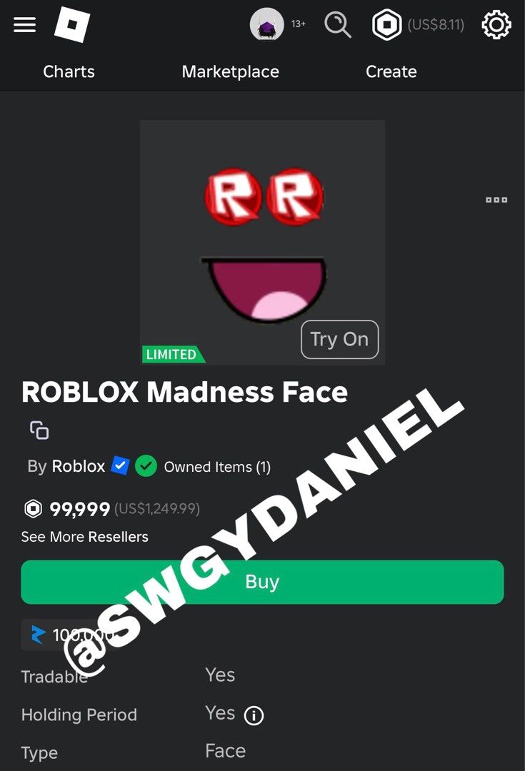 Roblox Limited Madness Face ( Madness ), Video Gaming, Video Games ...