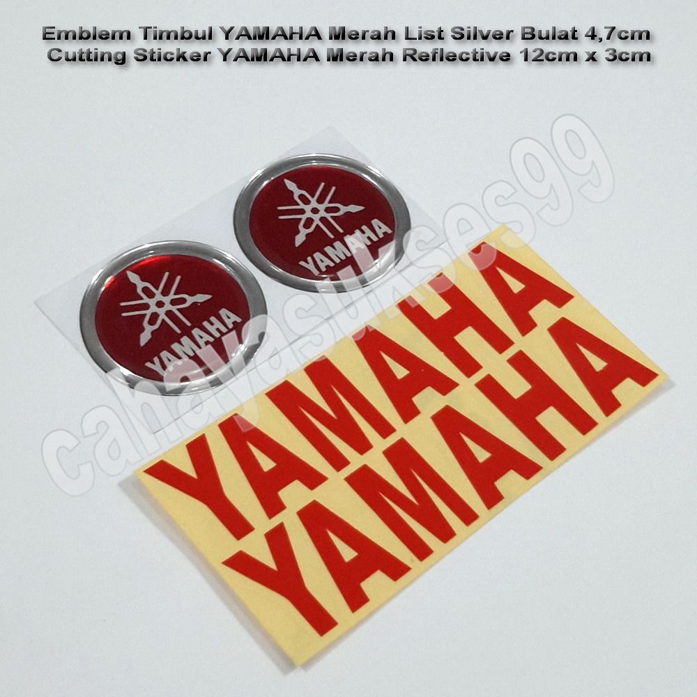 Sticker Timbul YAMAHA Bulat Sticker Label Emblem Motor Merah Silver ...