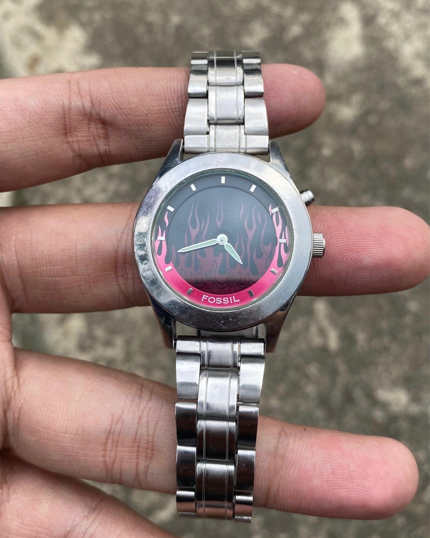 Super rare vtg FOSSIL BIG TIC FLAME PINK, FOSSIL BIGTIC flames, Not Nike triax, not jam oakley ...