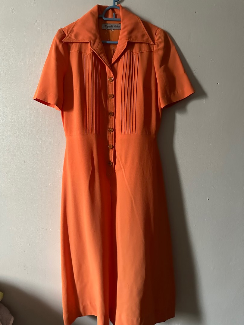 Vintage Style Orange Dress, Women's Fashion, Dresses & Sets, Dresses on ...