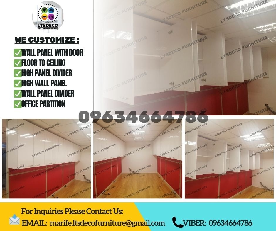 wall high panel with door office partition with hanging cabinet shelves ...