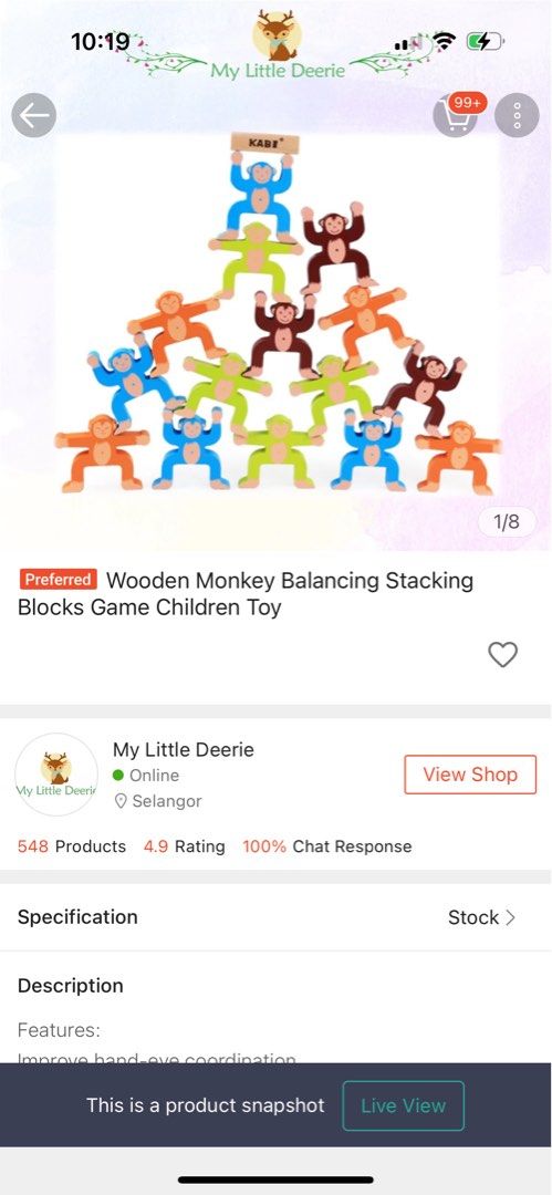 Wooden Monkey Balancing Stacking Blocks Game Children Toy, Babies ...