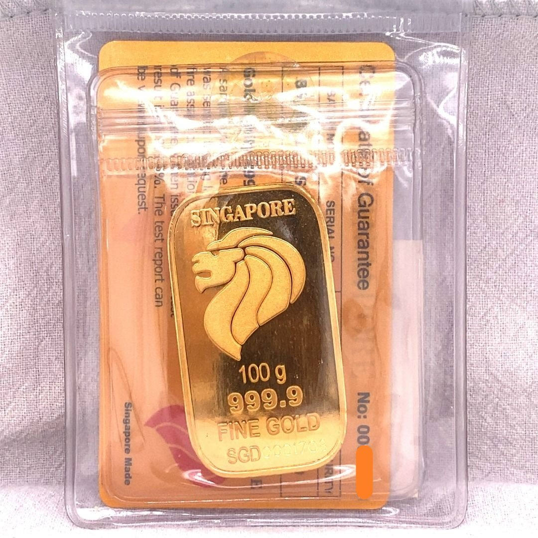 100 grams Singa Fine Gold Bar 999.9 with certificate of guarantee ...