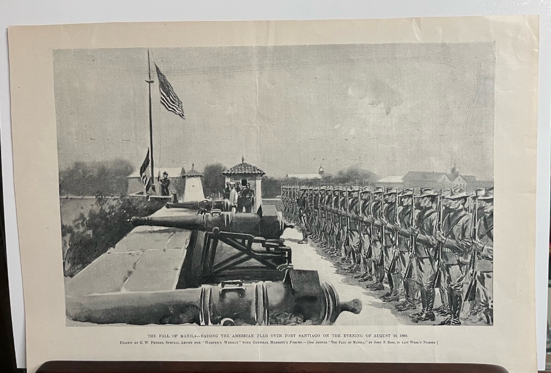 1898 "Harper's Weekly" Print Sheet - Fall of Manila w/ US Flag over ...