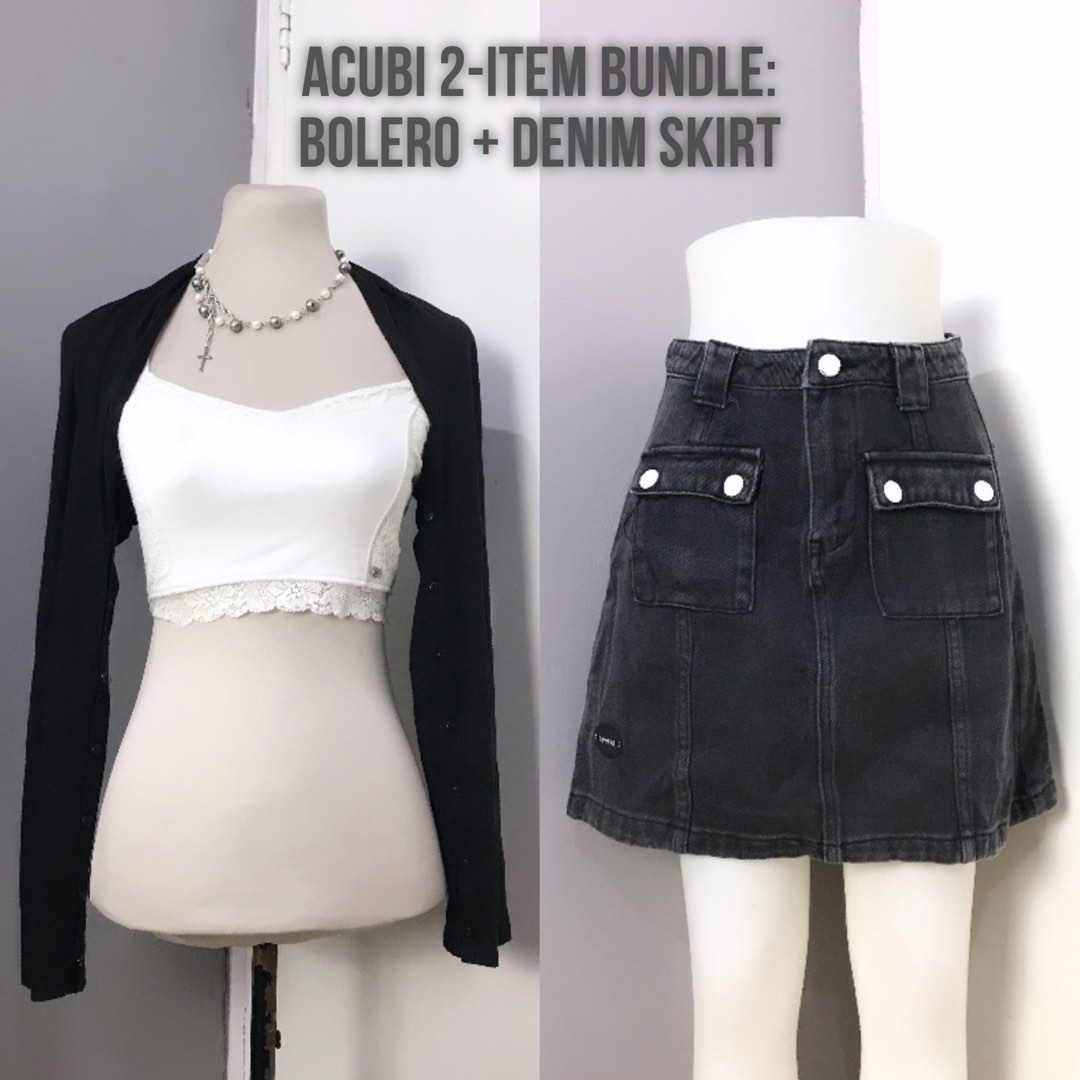 2-ITEM ACUBI SET: Black Bolero Shrug Arm Sleeve W/ Buttons + Dark Grey ...