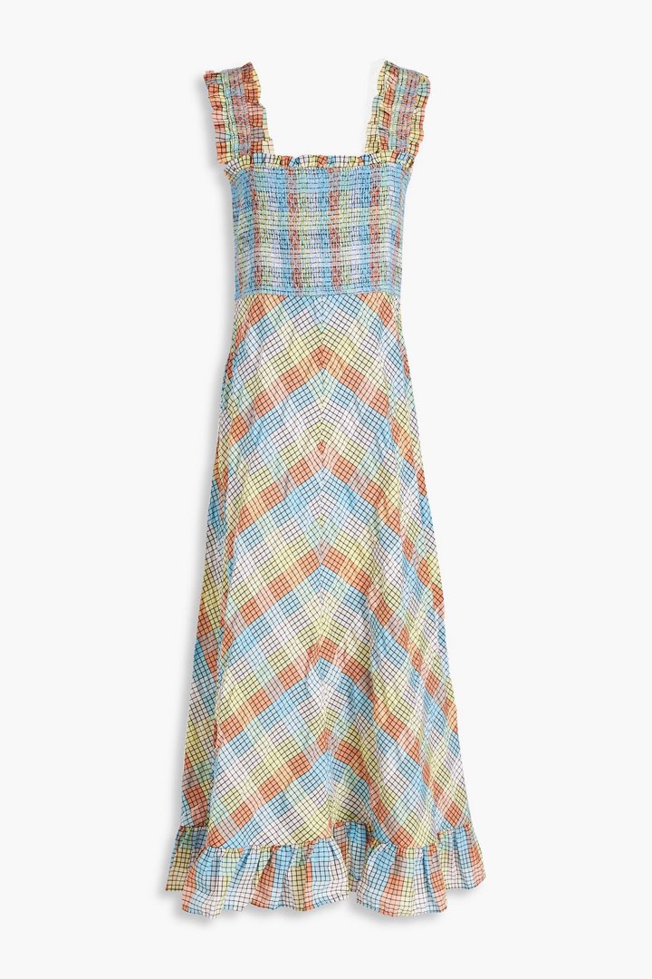 Authentic GANNI Checkered Seersucker Maxi Dress, Luxury, Apparel on ...