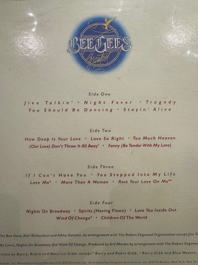 Bee Gees Greatest 2x Vinyl - US Original Press, Hobbies & Toys, Music ...