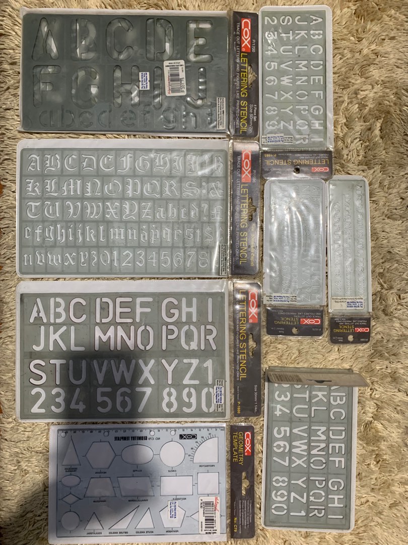 10 pcs COX Lettering Stencil with 1 Free Geometry Template, Hobbies ...