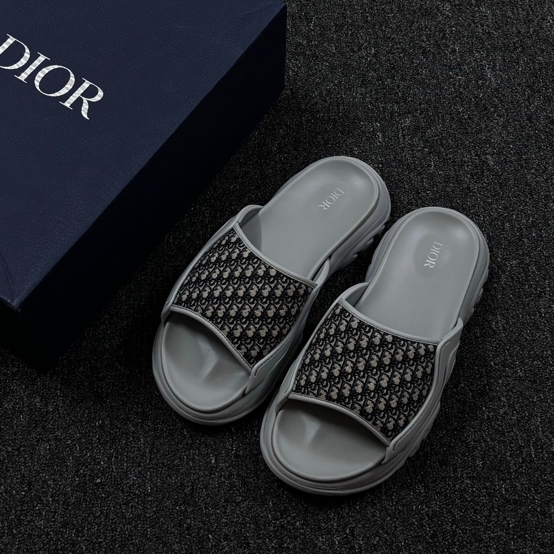 DIOR H-TOWN GREY RUBBER OBLIQUE JACQUARD SANDAL SLIDE EUR42 UK8-8.5 ...