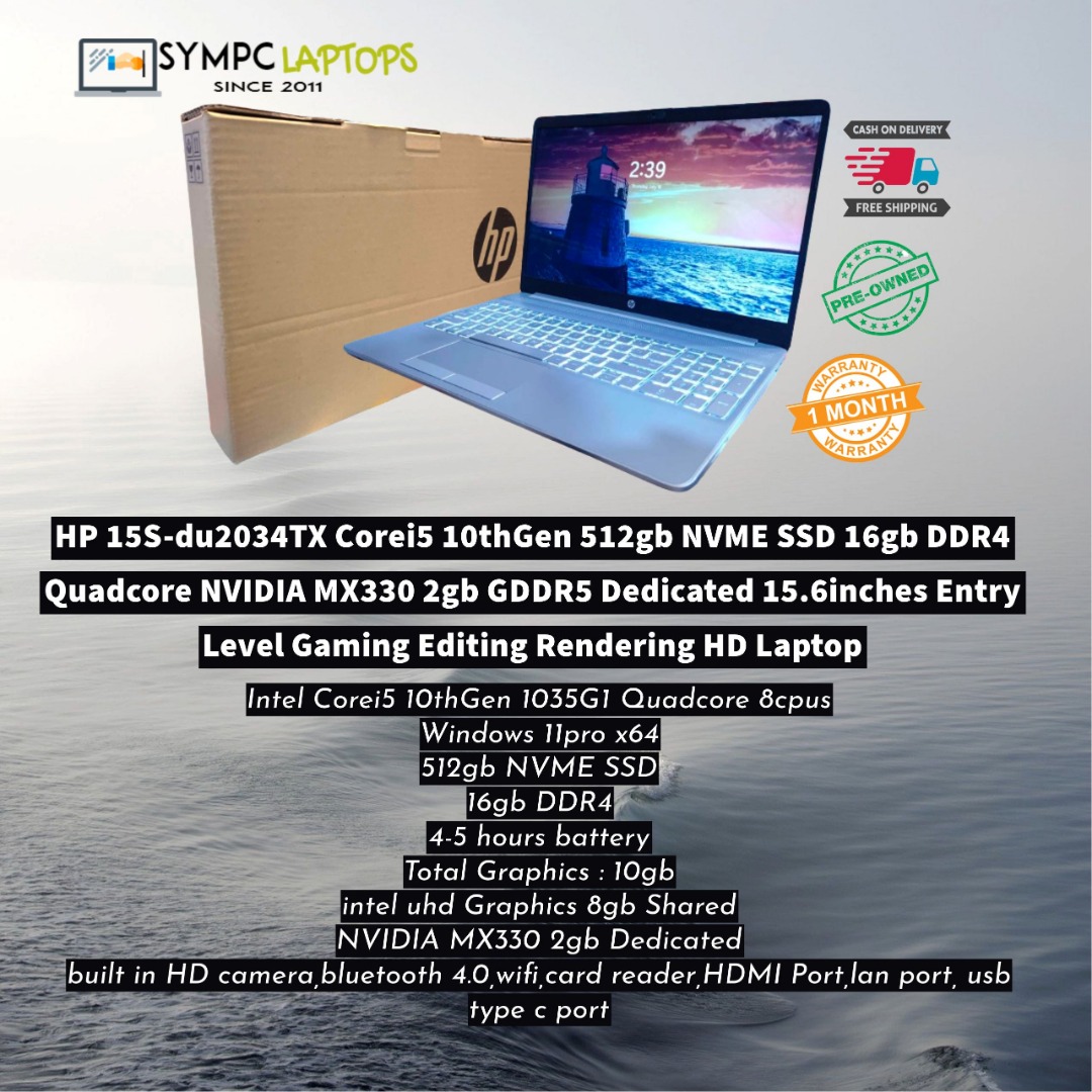 HP 15S-du2034TX Corei5 10thGen 512gb NVME SSD 16gb DDR4 Quadcore NVIDIA ...