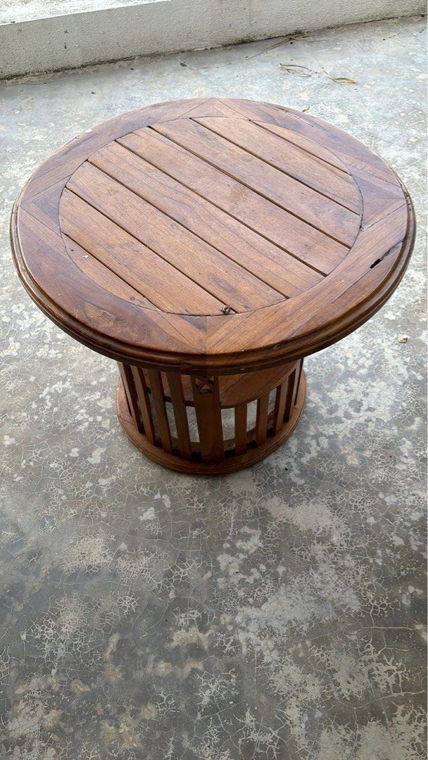 Meja bulat kayu jati, Furniture & Home Living, Furniture, Tables & Sets ...