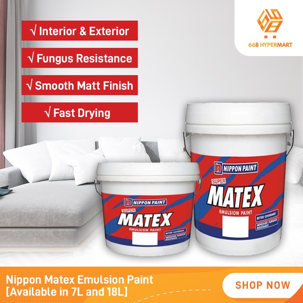 NIPPON MATEX 9102 WHITE 7L / 18L WHITE PAINT [INDOOR/OUTDOOR WALLS CEILING INSTOCKS], Furniture ...