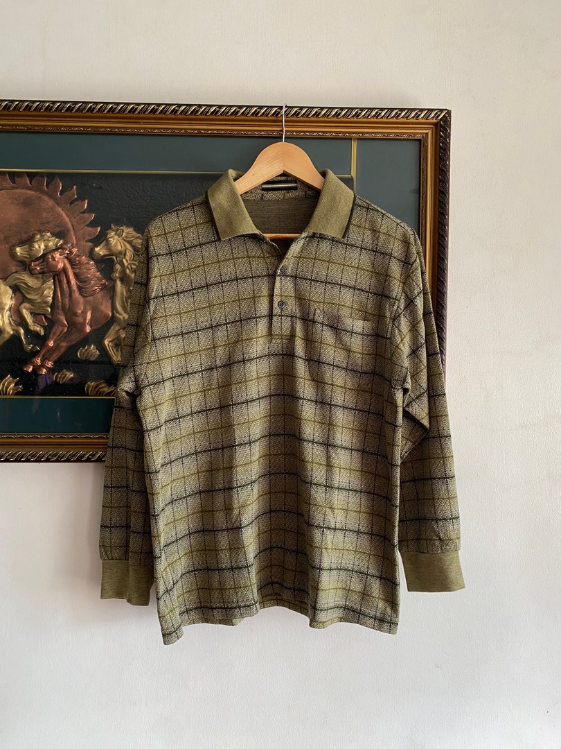 Old School Half Buttoned Up Long Sleeve Polo, Men's Fashion, Tops ...