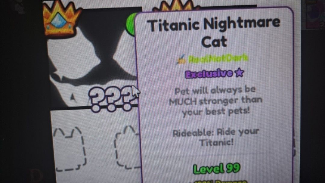 PS99 TITANIC NIGHTMARE CAT, Video Gaming, Video Games, Others on Carousell