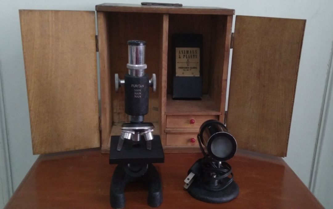 Vintage 1970's Puritan Microscope w/ Research Light & Prepared Animals ...