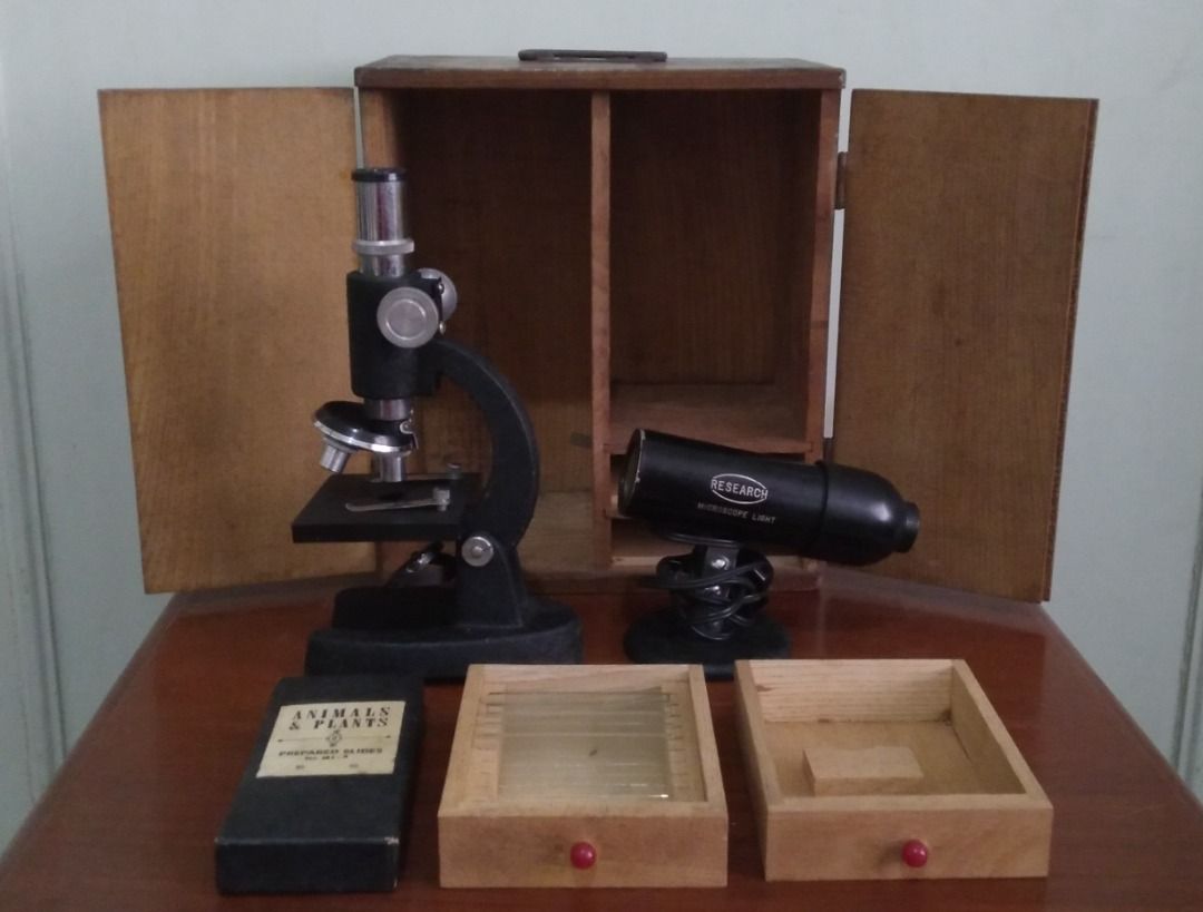 Vintage 1970's Puritan Microscope w/ Research Light & Prepared Animals ...