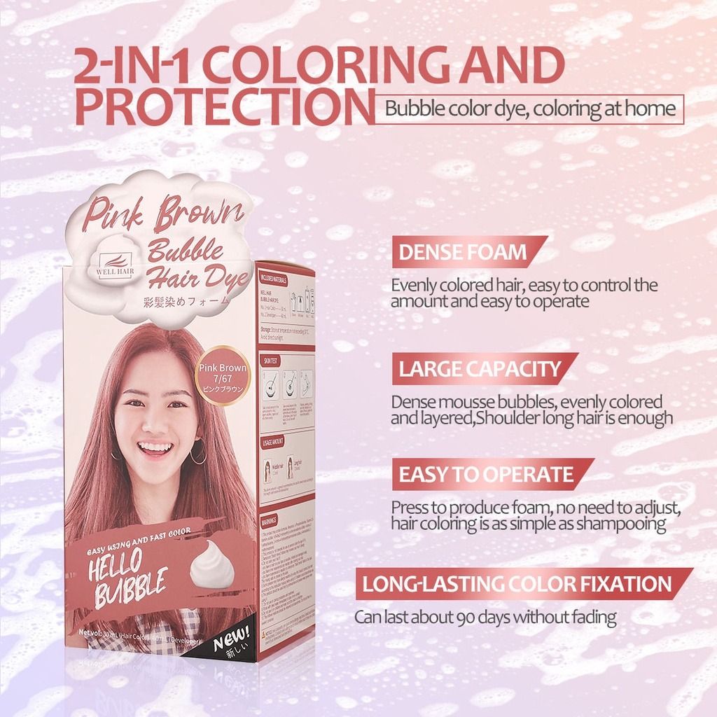 Well Hair 2in1 Coloring and Protection Bubble Hair Dye Uniform Coloring ...