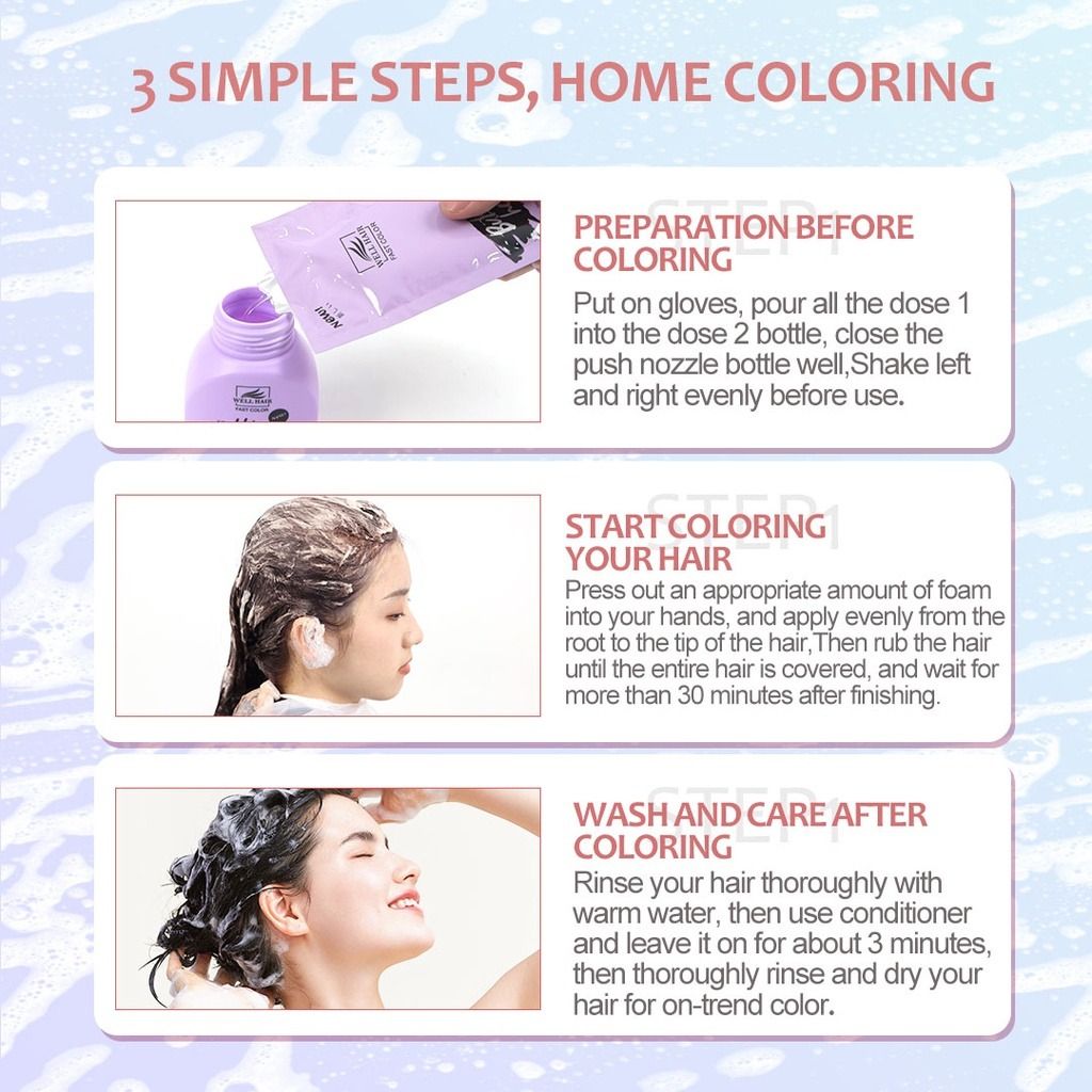 Well Hair 2in1 Coloring and Protection Bubble Hair Dye Uniform Coloring ...