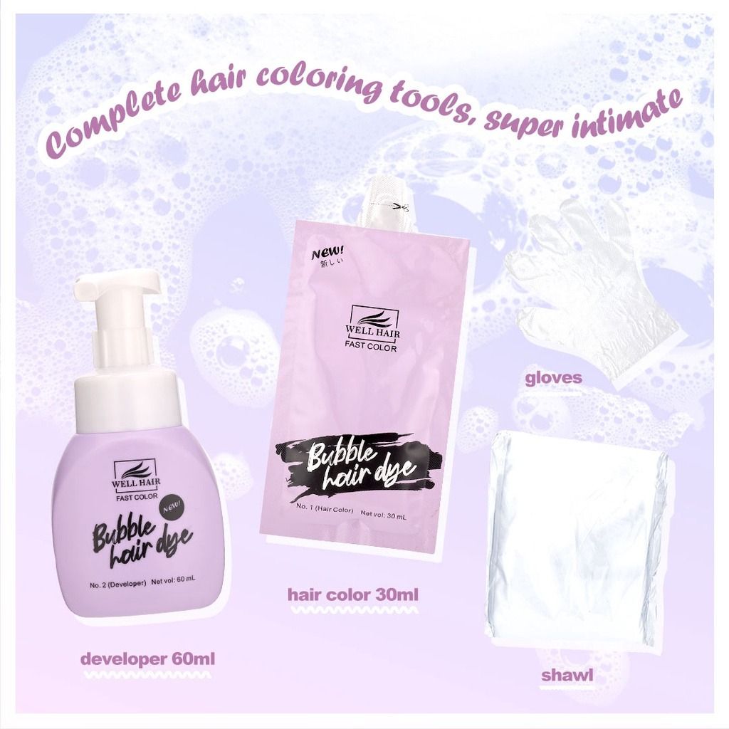 Well Hair 2in1 Coloring and Protection Bubble Hair Dye Uniform Coloring ...