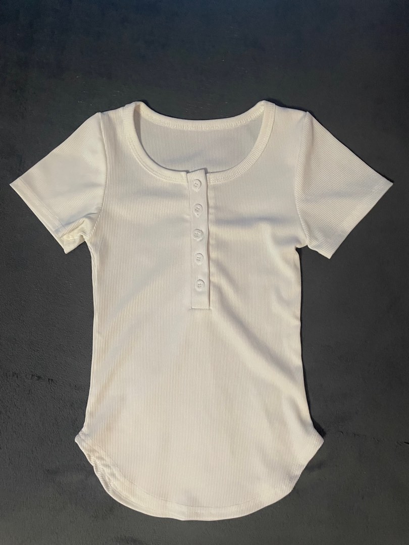 White Button Top, Women's Fashion, Tops, Shirts on Carousell