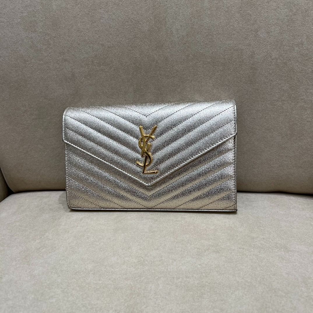 YSL Saint Laurent Envelope Chain Bag in Metallic Silver, Women's ...